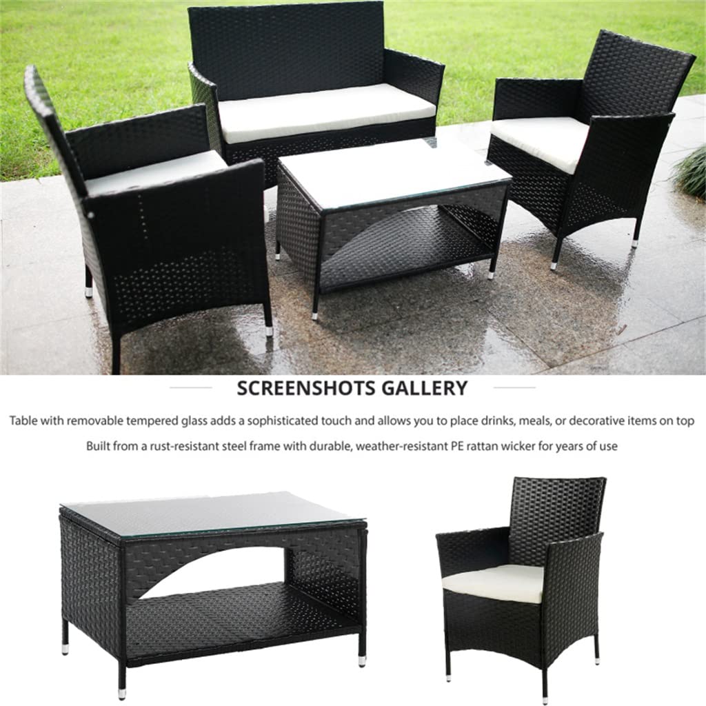 LLLY 8 PCS Patio Furniture Outdoor Garden Conversation Wicker Sofa Set, Beige Cushions +Black Wicker