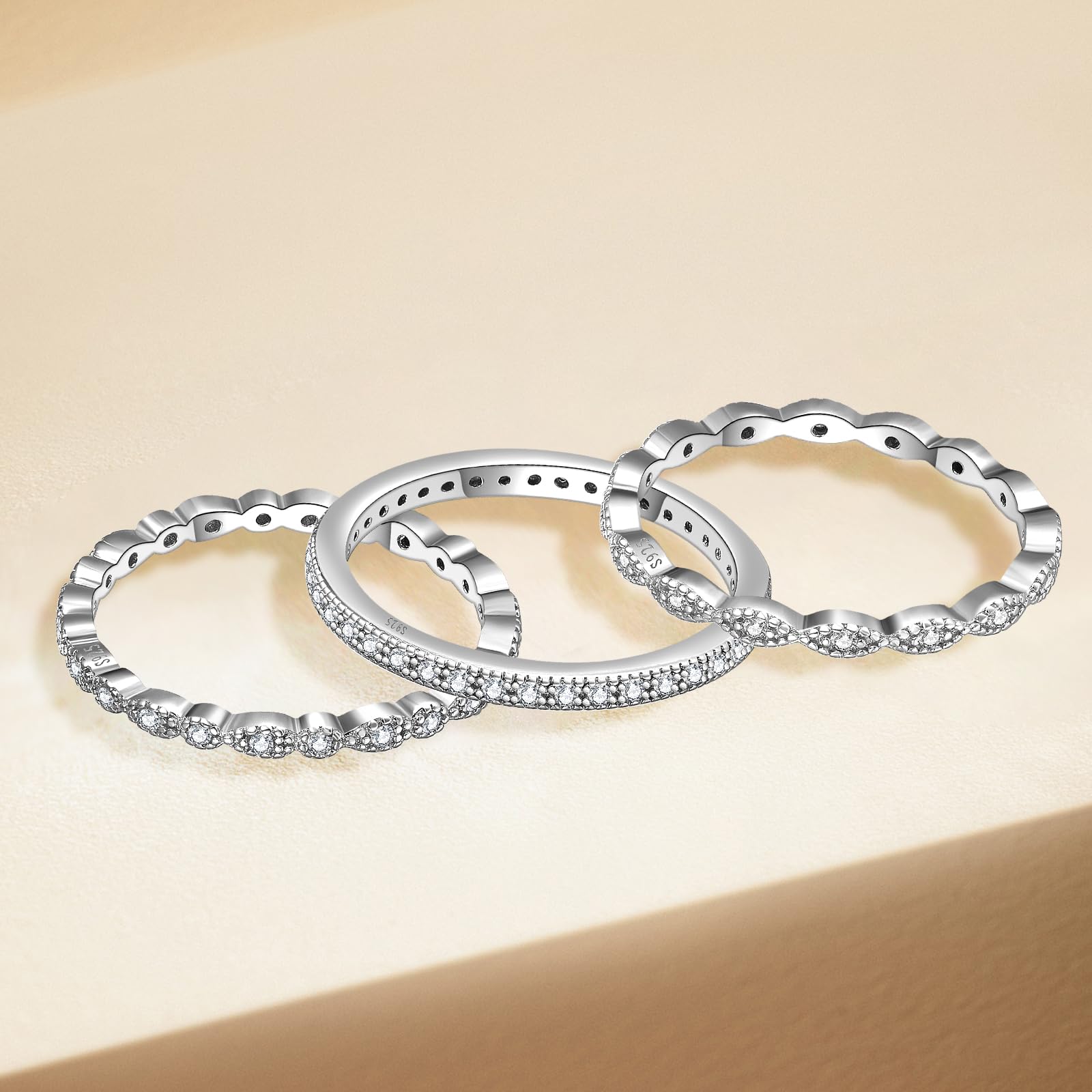 OLIVIASO Women 925 Sterling Silver Rings, Stackable Wedding Bands Rings for Women, Women's Eternity Rings, CZ Promise Rings for Her,Stackable Rings for Women,Womens Wedding Ring Sets Size 6