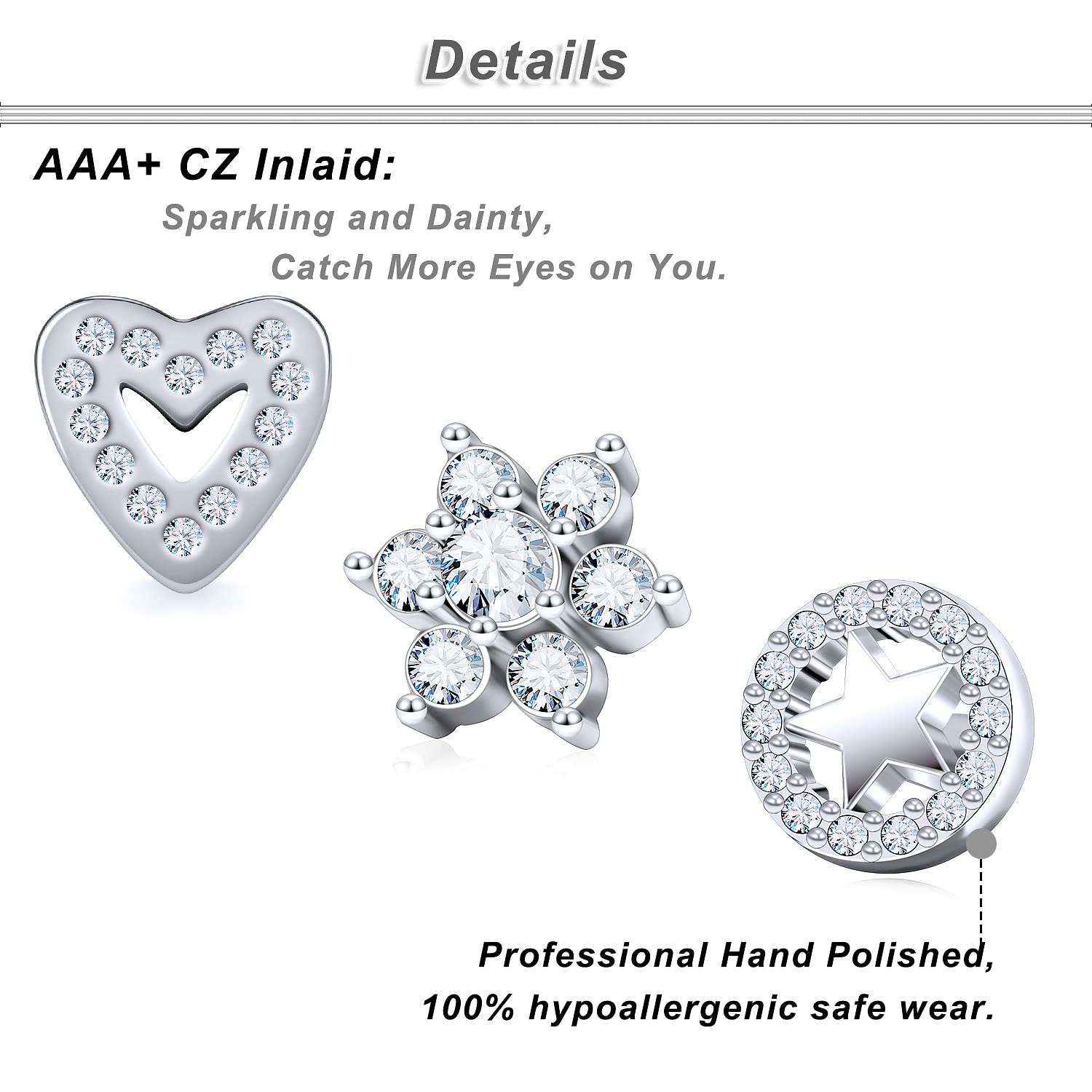 Ocptiy Dermal Piercing Jewelry Kit Dermal Tops 14G G23 Titanium Dermal Anchor Internally Threaded Flower Heart Dermal Replacement Piercing Diamond Gen CZ Tops Balls Jewelry for Women Men 6mm 8mm