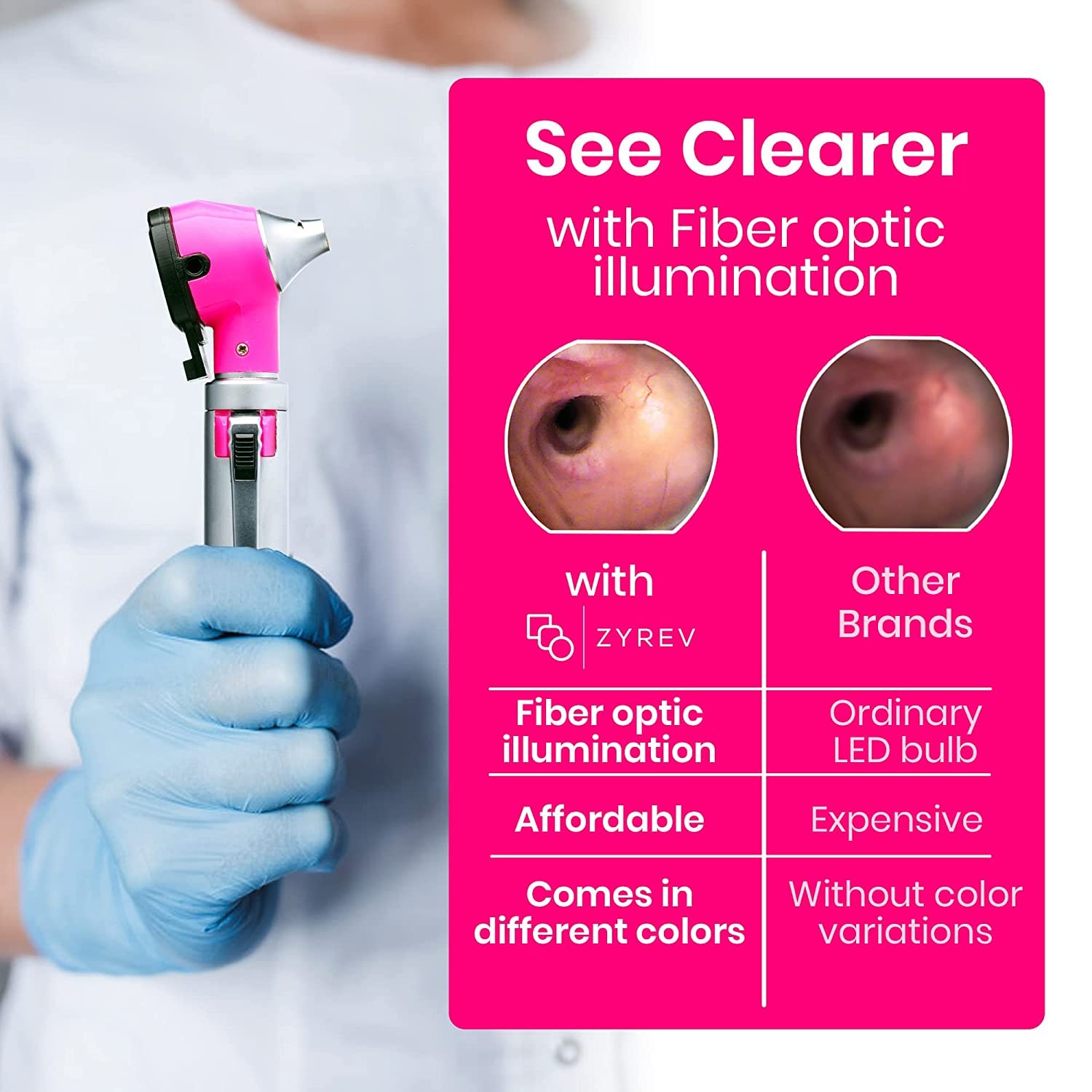 Zyrev ZetaLife Otoscope Set with 150 Extra Disposable Specula Tips, Pink