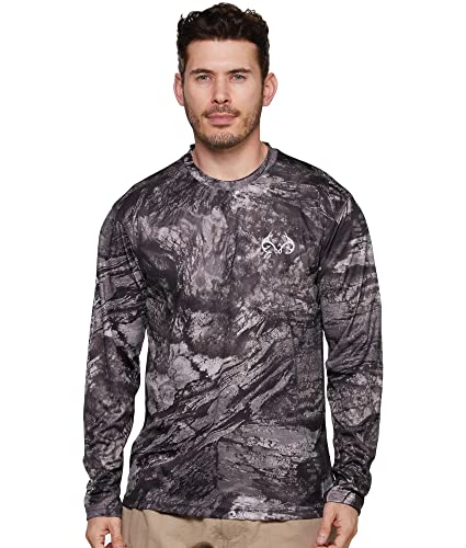 Realtree Men's Performance Fishing Long Sleeve Shirt (Wav3 Light Blue, 3X-Large)