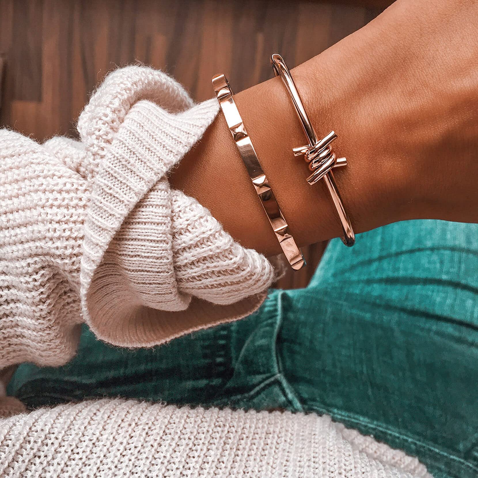 MVMT Women's Single Barbed Cuff Bracelet | Open Closure, Stainless Steel | Rose Gold