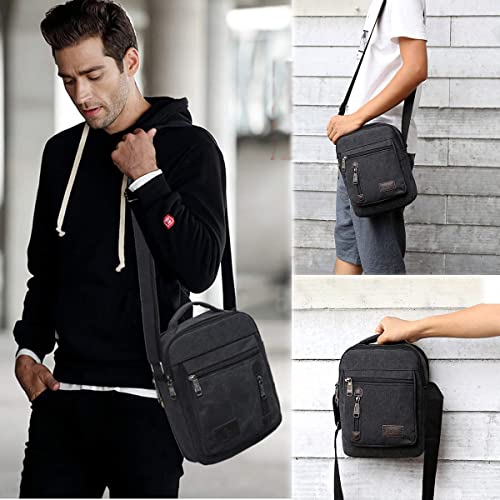 Small Canvas Crossbody Bag for Men,Small Shoulder Bag, Mini Messenger Bag for Cell Phone, Portable mobile phone coin bag (Black2)