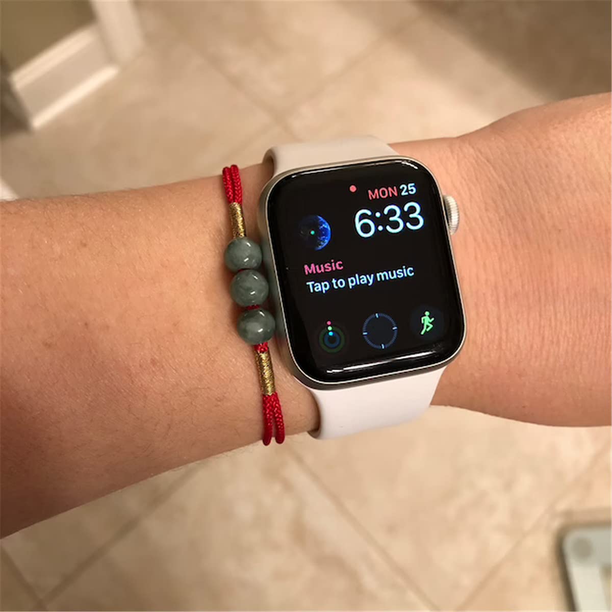 Qordelia Natural Green Jade Red String Bracelet Beads Jade Cuff Women Bangle Chinese Nephrite Personalized Gift for Mom Sister Gift for Her