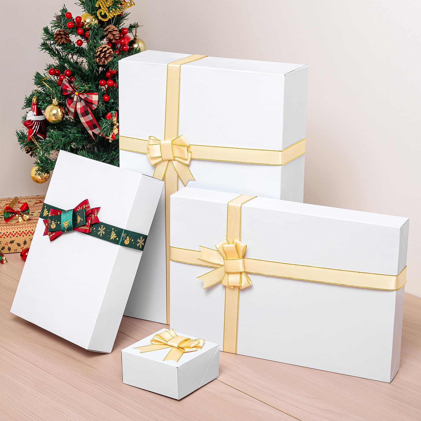Mcfleet 16 Pack Gift Boxes with Lids Assorted Sizes Small to Extra Large Different Size Gift Box for Wrapping Christmas Presents, Holidays, Birthday Gift White