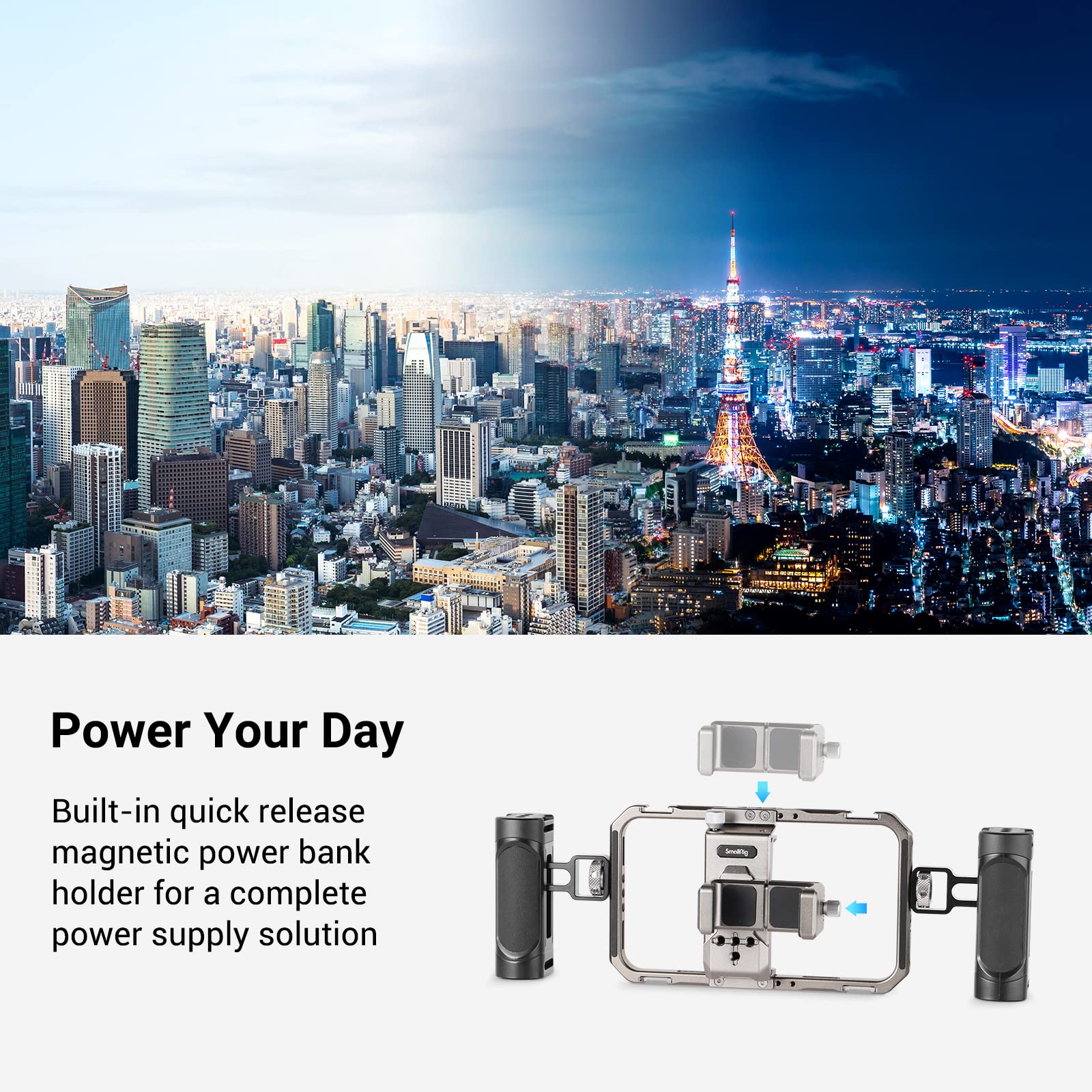 SmallRig Phone Cage Video Rig for iPhone 15 14 13 12 11 Pro Max, Universal Video Phone Stabilizer with Dual Handles and Power Bank Holder - 3609