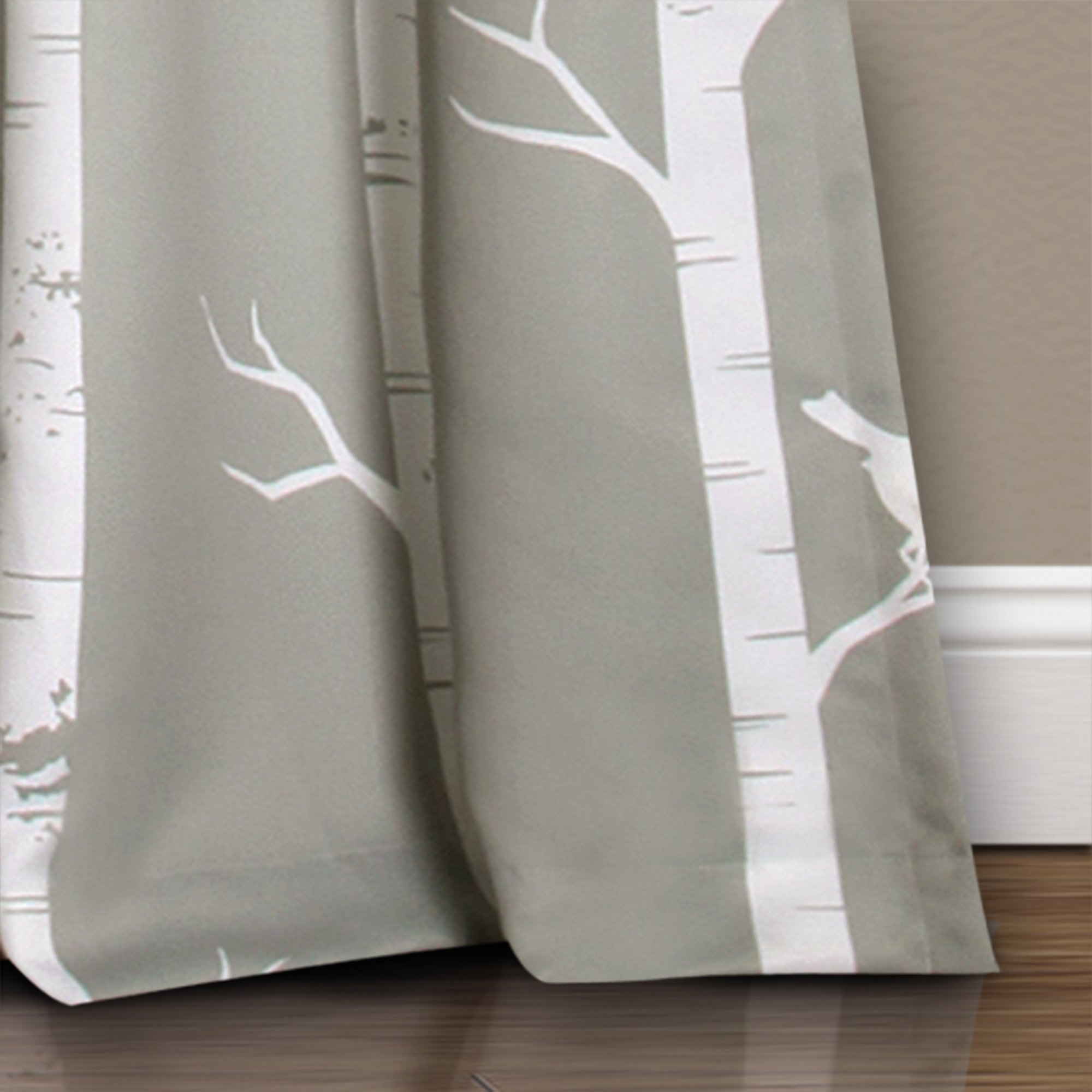 Lush Decor, Gray Bird On The Tree Curtains Room Darkening Window Panel Set for Living, Dining, Bedroom (Pair) 108" L x 52" W - Discontinued