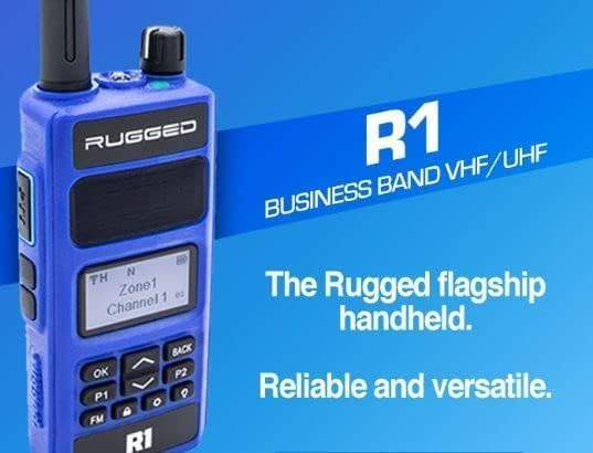Rugged Two Way Handheld Radio Walkie Talkie for Business Schools Churches Construction - Features Long Range Dual Band VHF UHF and Rechargeable Battery (R1)