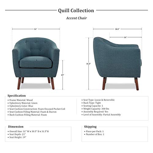 Lexicon Quill Tufted Fabric Barrel Chair, Blue