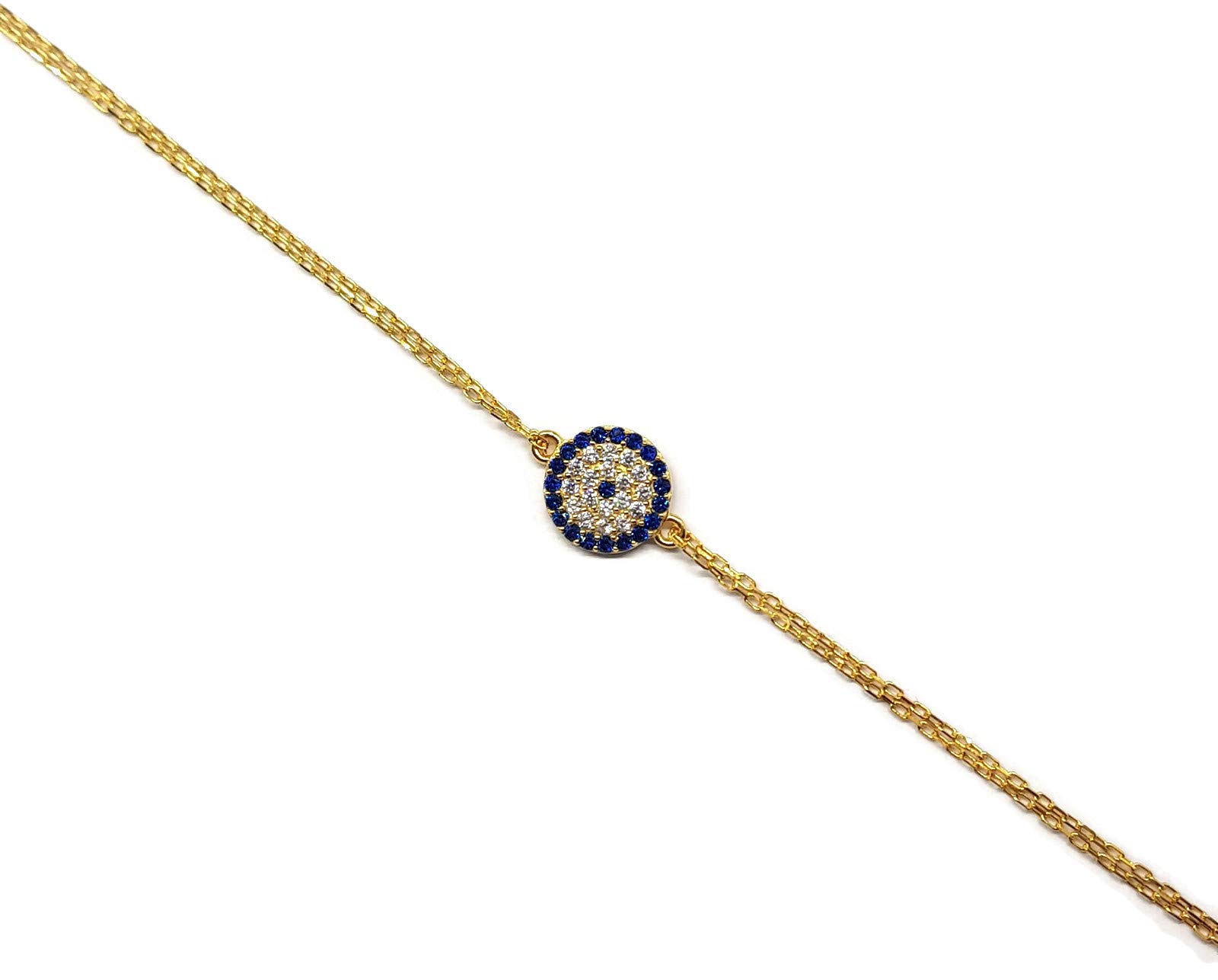 MYSTIC JEWELS by Dalia โ Turkish Eye Motif Zircon Bracelet โ Double Chain 6 inch to 7" Adjustable