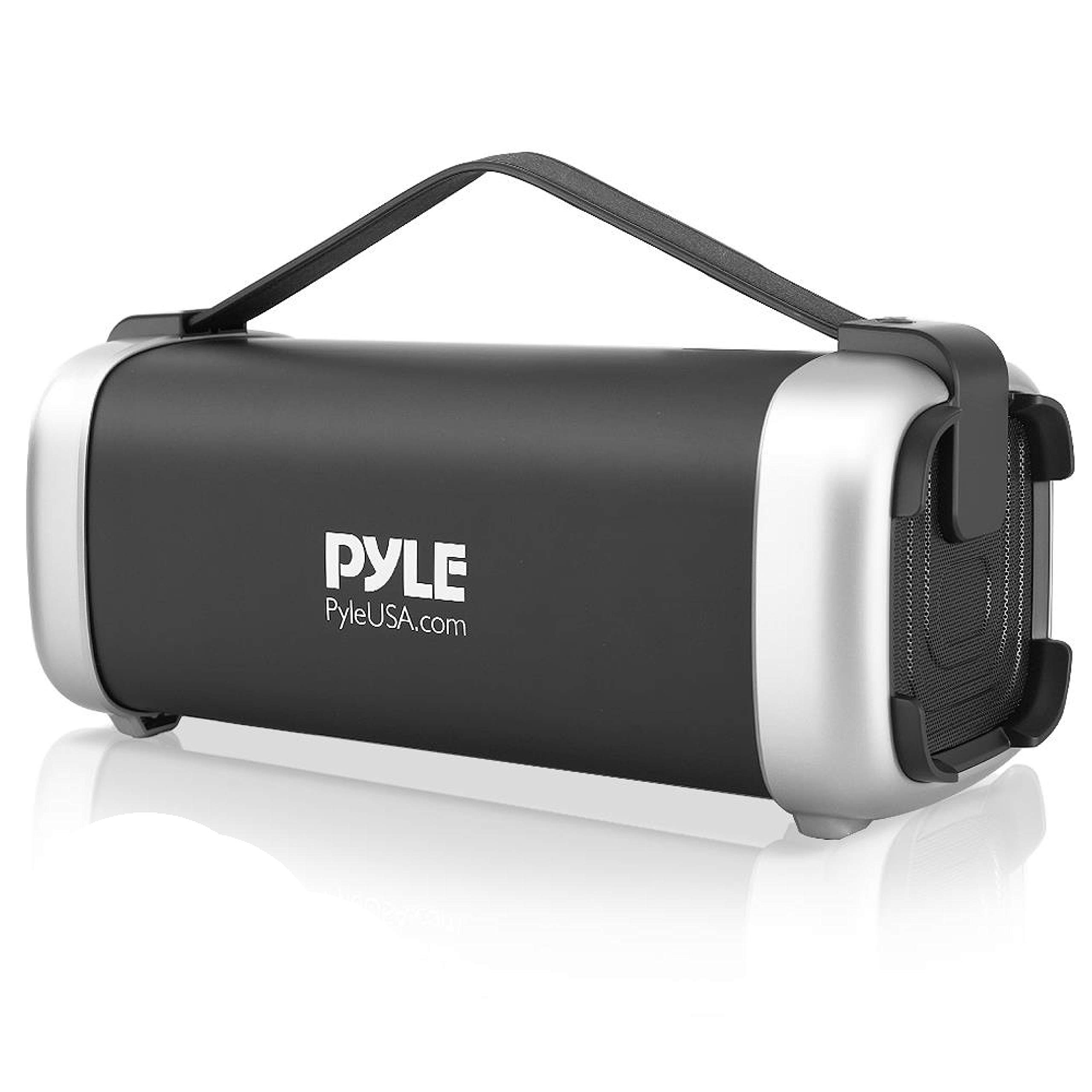 Pyle Wireless Portable Bluetooth Speaker - 200 Watt Power Rugged Compact Audio Stereo System - Rechargeable Battery, 3.5mm AUX Input Jack, FM Radio, MP3, Micro SD and USB Reader - PBMSQG12,BLACK