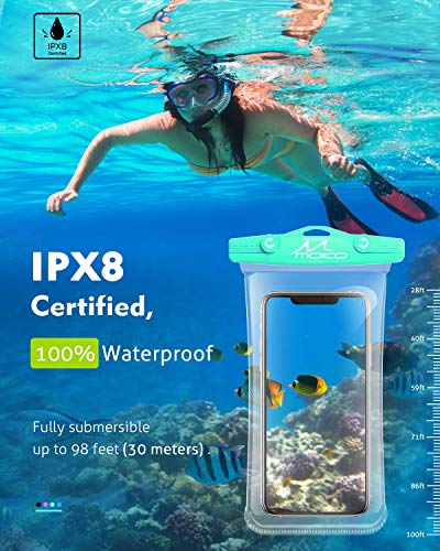 MoKo Waterproof Cellphone Pouch, [2 Pack] Underwater Phone Case Dry Bag with Lanyard Compatible with iPhone 12 Mini/12 Pro, iPhone 11 Pro/11 Pro Max, X/Xs/Xr/Xs Max/8/7, Samsung Note 10, S21/S20/S10