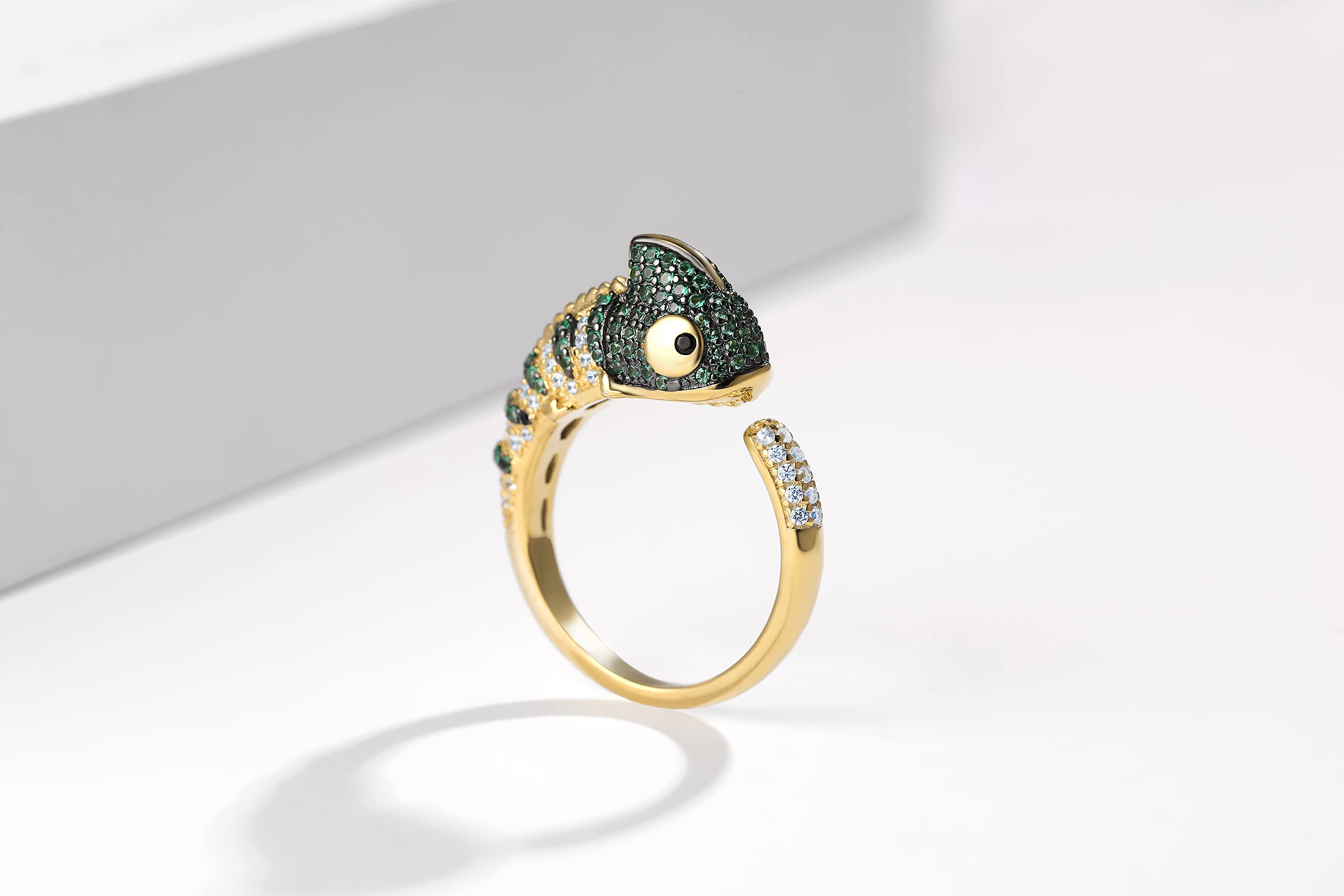 QUANTONG Chameleon Fashion Designer Ring for Women Gift (Green)
