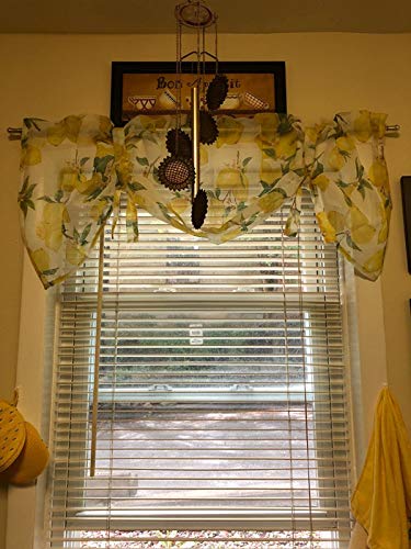 Molaxhome Linen Valances for Windows 52x18 inch, Tie Up Printed Valances Rod Pocket 1 Panel for Kitchen Bathroom Bedroom(Yellow Lemon, Sheer)