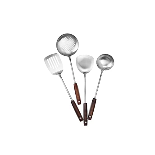 MABSSI Stainless Steel Kitchenware Solid Wood Handle Frying Spatula Soup Spoon Cookware Sets Home Cooking Kitchen Tools Supplies