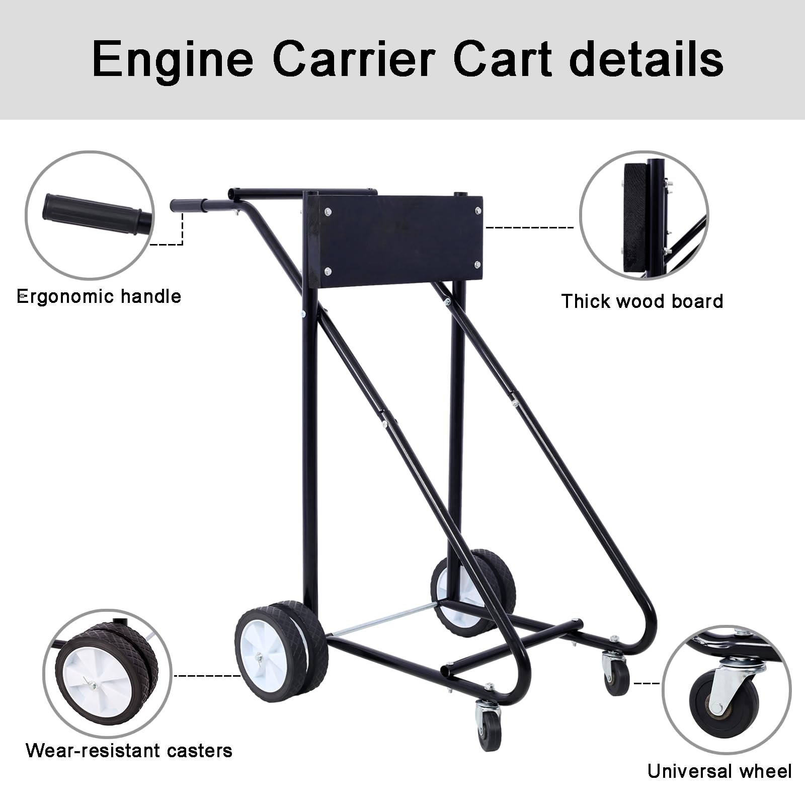 Miscoos Outboard Boat Motor Stand, Engine Carrier Cart Dolly for Storage, 315lbs Weight Capacity, w/Wheels (Black)