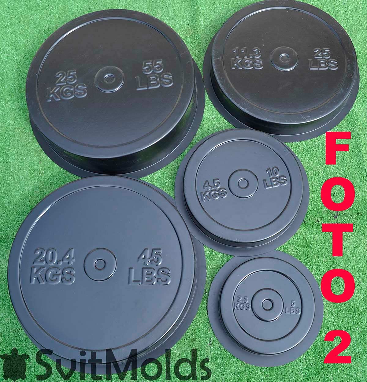 Molds Plates Set 5 pcs Molds CONCRETE WEIGHT PLATES BARBELL DISCS OLYMPIC LIFTING D55 (45Lb)