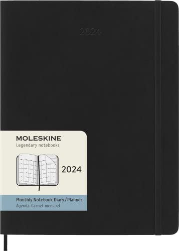 Moleskine DSB12MN4Y24 Notebook, Beginning January 2024, 12 Months, Months, Diary Softcover, XL Size (W x H x H): 7.5 x 9.8 inches (19 x 25 cm), Black
