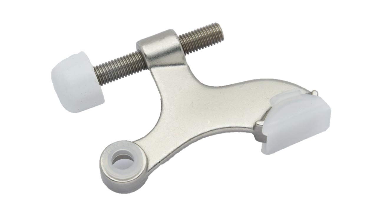 QCAA Hinge Pin Door Stopper, Zinc Die Cast, Satin Nickel, with White Rubber Bumper Tip, 2 Pack, Made in Taiwan