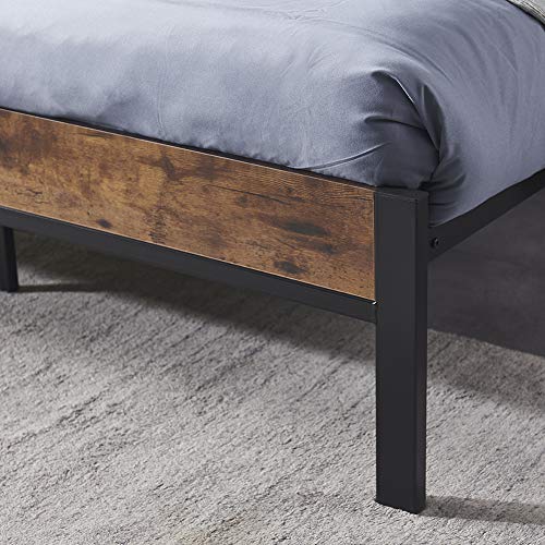 MegaChunk Queen Size Metal Platform Bed Frame with Wooden Headboard and Footboard, Easy Assembly, No Box Spring Needed, Large Under Bed Storage, Black