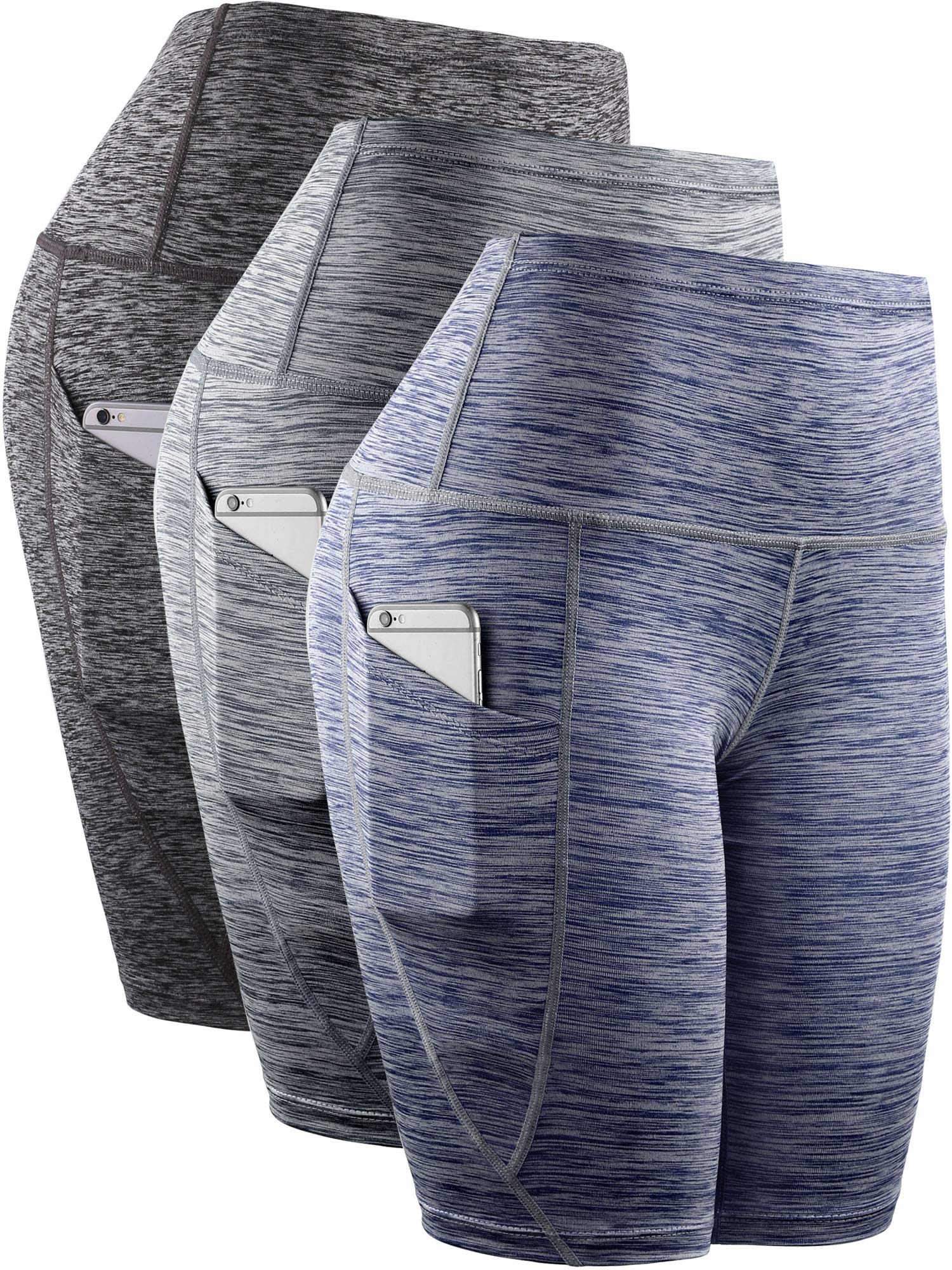 NELEUS Women's 3 Pack Biker Shorts High Waist Tummy Control Workout Running Shorts for Gym Yoga,9035,Black/Grey/Navy,US 2XL,EU 3XL