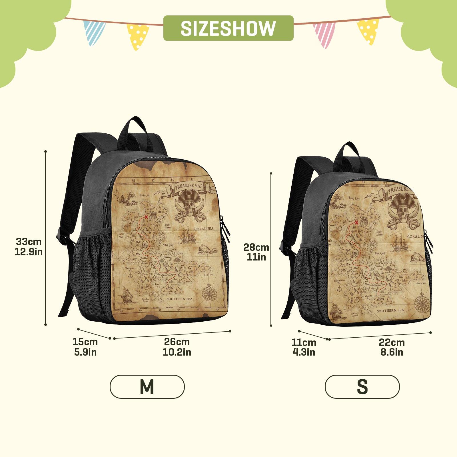 senya Toddlers Backpack Retro Antique Pirates Adventure Treasure Map Compass Bookbag for Kid Aged 3-6 Preschool Kindergarten