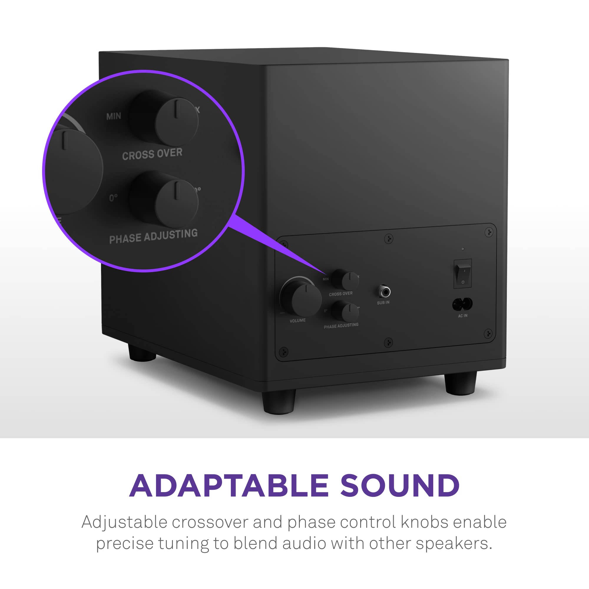 NZXT Relay PC Gaming Subwoofer - AP-SUB80-US - Deep, Powerful Bass - Compact Design - 140 Watts - Down-Firing 6.5" Driver - Crossover & Phase Control - Black