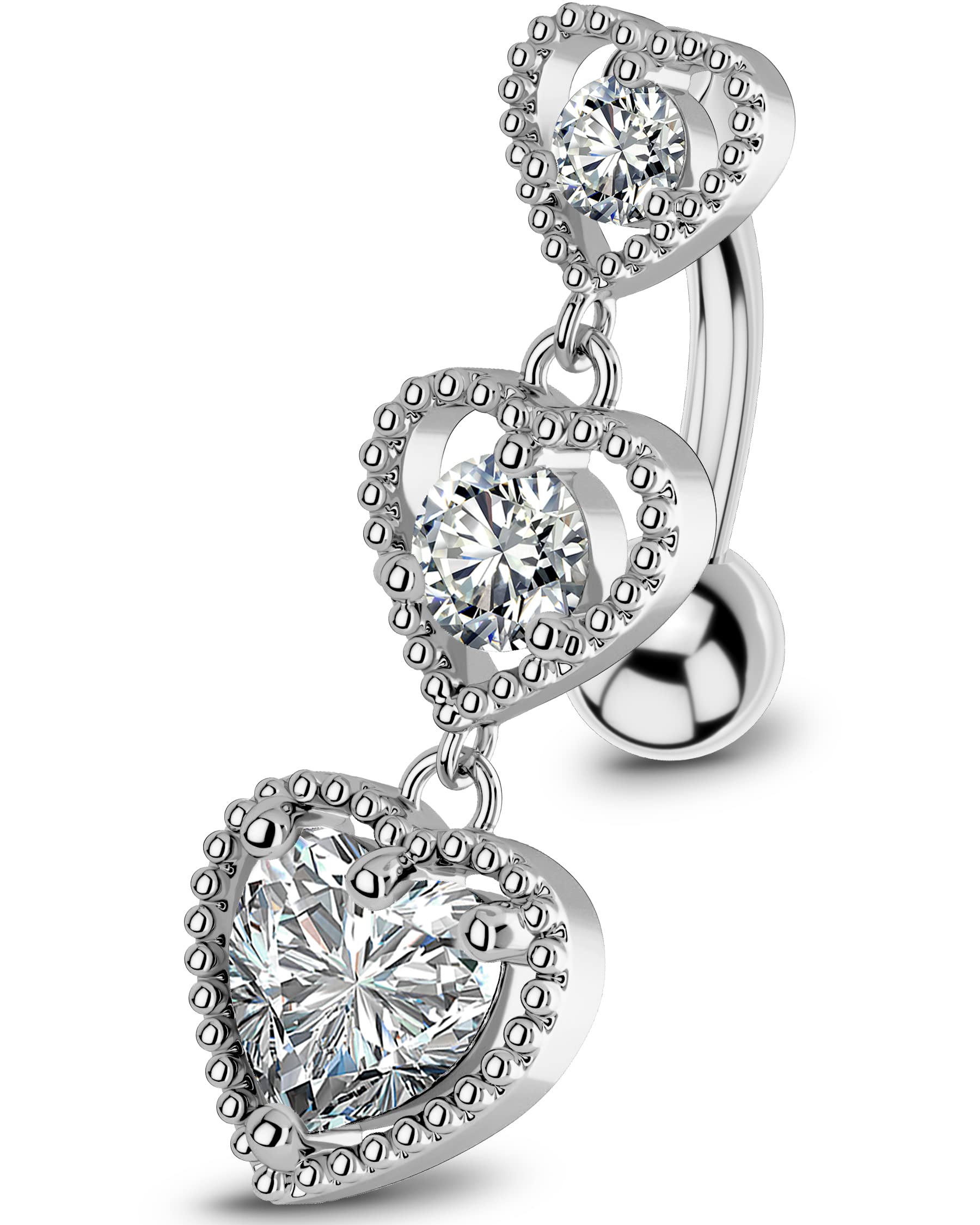 OUFER Dangle Belly Button Rings 316L Surgical Steel Heart Shaped Reverse Belly Rings Dangling Curved Ring Navel Piercing Jewelry