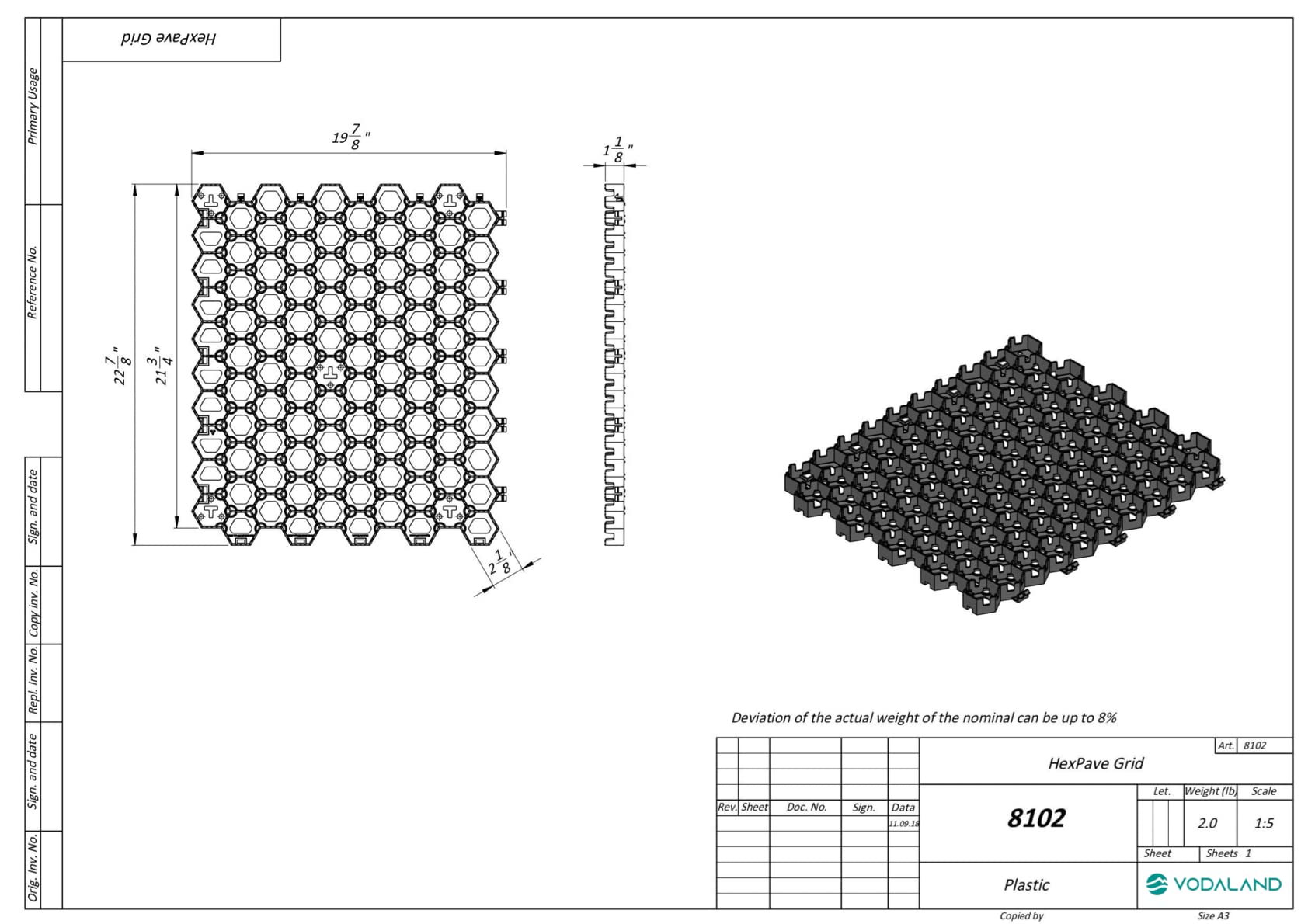 Vodaland Permeable Pavers - HexPave Grass & Gravel Permeable Paver System - 100% Recycled PPE Plastic Pavers, Handles 27,000 lbs, 1" Depth, 65 s.f / 22 Units