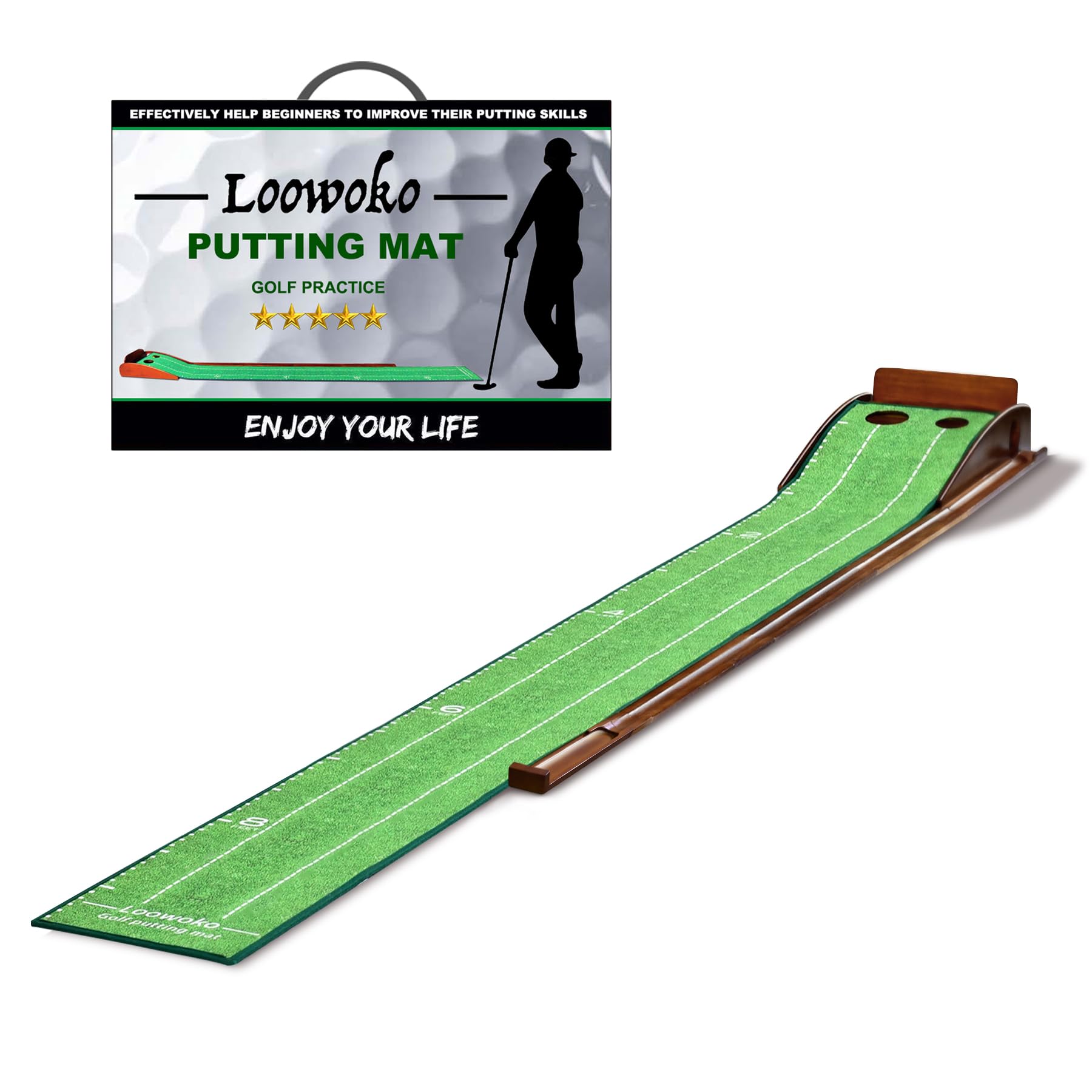 Loowoko Indoor Putting Green with Ball Return, Golf Practice Training Equipment Putting Mat for Home Office