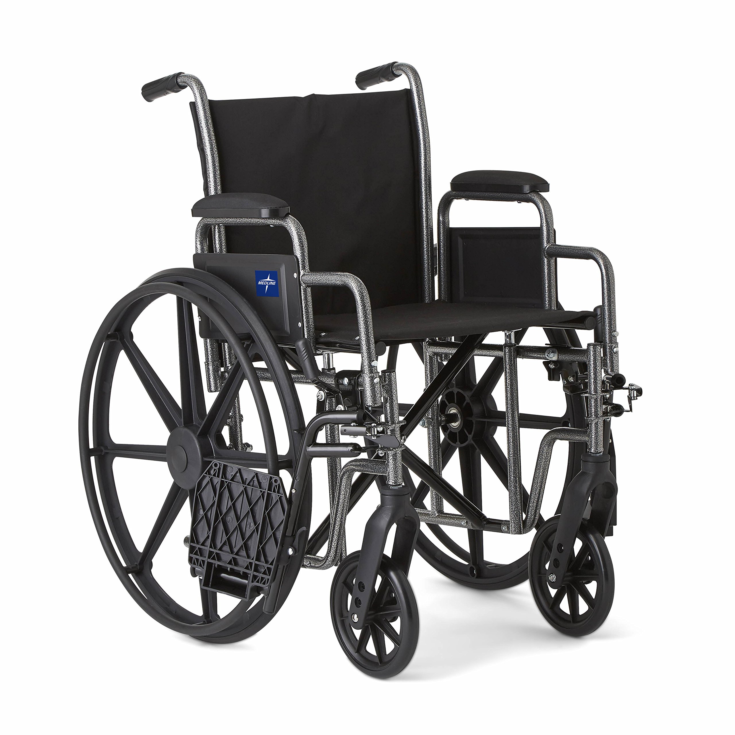 Medline Strong and Sturdy Wheelchair with Desk-Length Arms and Swing-Away Leg Rests for Easy Transfers, 18” Seat