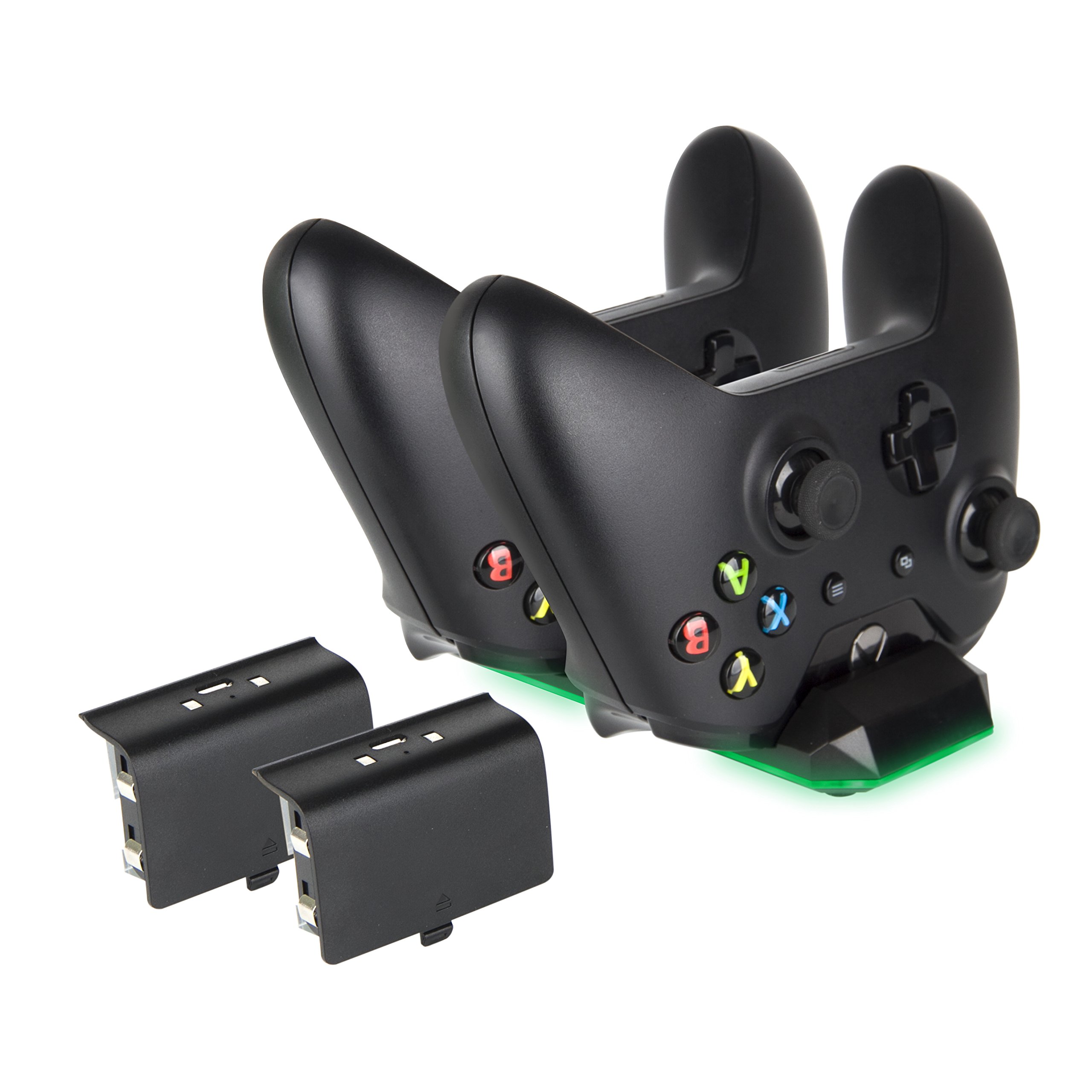 Megadream Xbox One Controller Charger, Dual Docking Station 300mAh Rechargeable Battery Pack & Charge Cable & Charging/Charged LED Indicator for Xbox One, Xbox One Slim, Xbox One X - Black