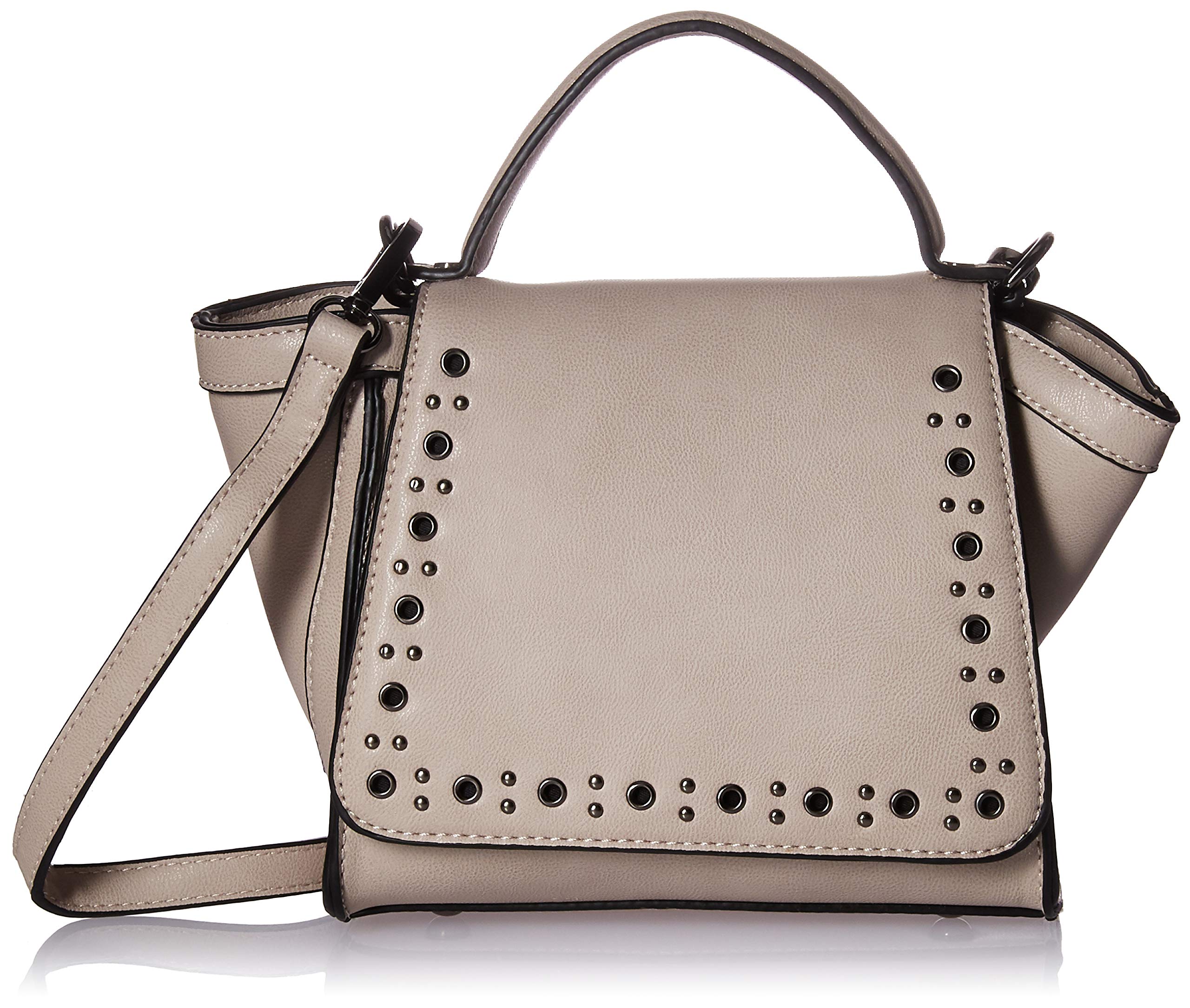 Mellow World Women's Mia Hb17658, Vegan Leather Mini Eyelet Satchel with Stud Accent, Mag Snap Zipcls, White, One Size