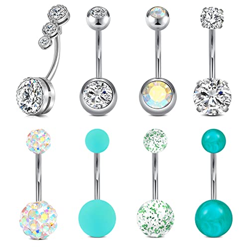 VCMART 14g 12mm Belly Button Ring Surgical Steel Belly Button Rings Silver Green Belly Rings for Women Navel Rings Piercing Jewelry Long Bar Belly Button Piercing Jewelry