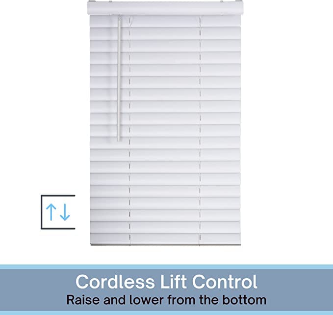 Lotus & Windoware Cordless, 2 Inch Vinyl Plus Blind 82" Wide x 60" Long, White (RTX8260WH)