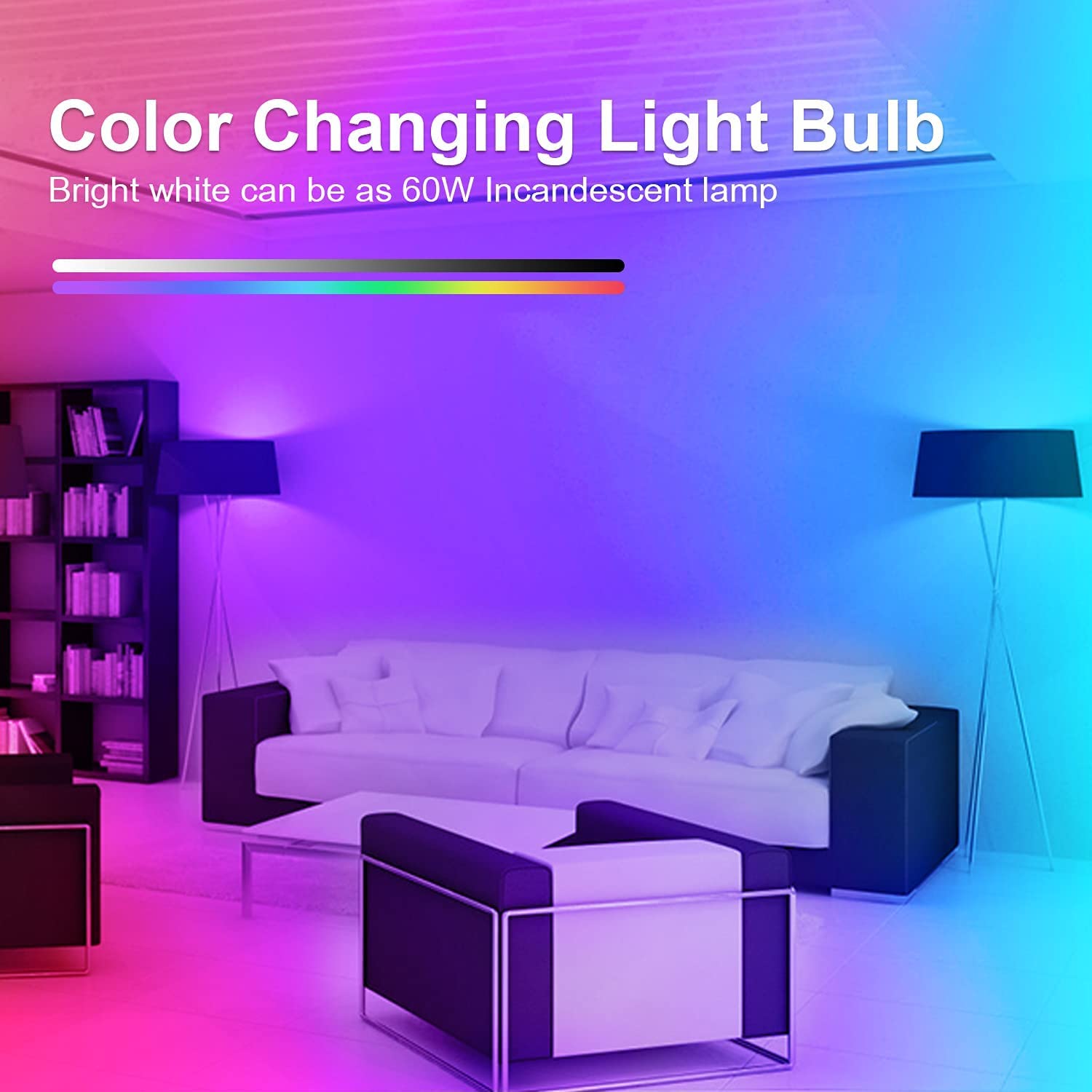 Smart Light Bulbs That Work with Alexa, Color Changing Dimmable 2.4Ghz WiFi Bulbs, A19 7W 600LM No Hub Required Peteme Smart Life Bulbs with APP Control, Echo, Google Assistant Compatible, 4 Pack