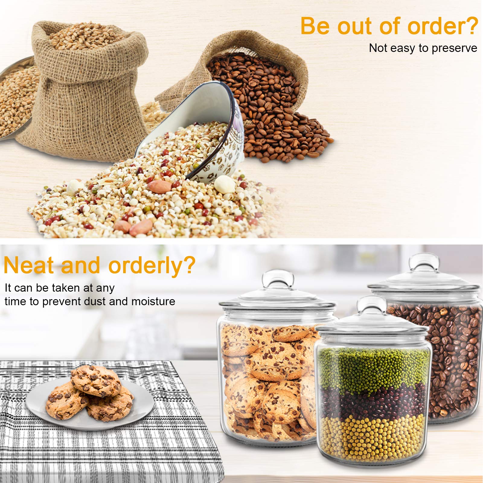 MASTERTOP Glass Jars with Lids,1 Gallon Airtight Big Glass Cookie Jar, Leak Proof Rubber Gasket Lid, Multifunctional Storage Container for Dry Food, Cookies, Snacks