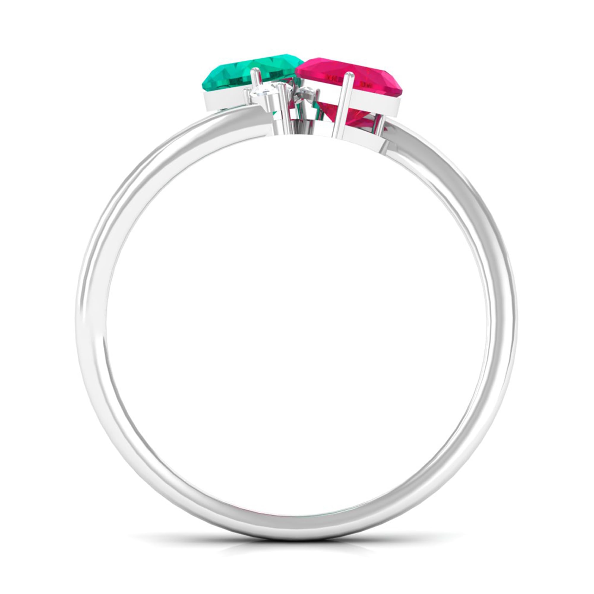 Natural Ruby Emerald Ring, Toi Et Moi Heart Promise Ring, Certified 2 Stone Pre Engagement Ring For Women, 14K White Gold, Size:US 8.00