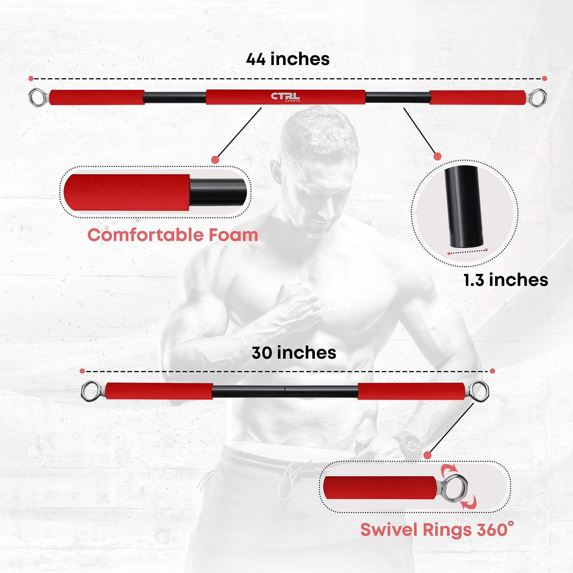 Resistance Band Bar for Fitness – Workout Bar for Exercise, Squat, Biceps, Triceps, Shoulders, Back – Adjustable 3 Parts Bar for Resistance Bands – Durable Portable Steel Pilates Resistance Bar