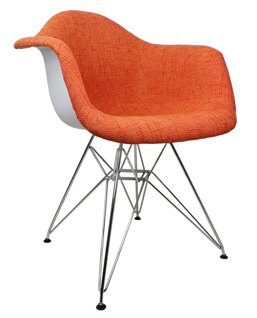 Mid-Century Modern Woven Fabric Upholstered Accent Arm Chair Set of 2 (Orange)