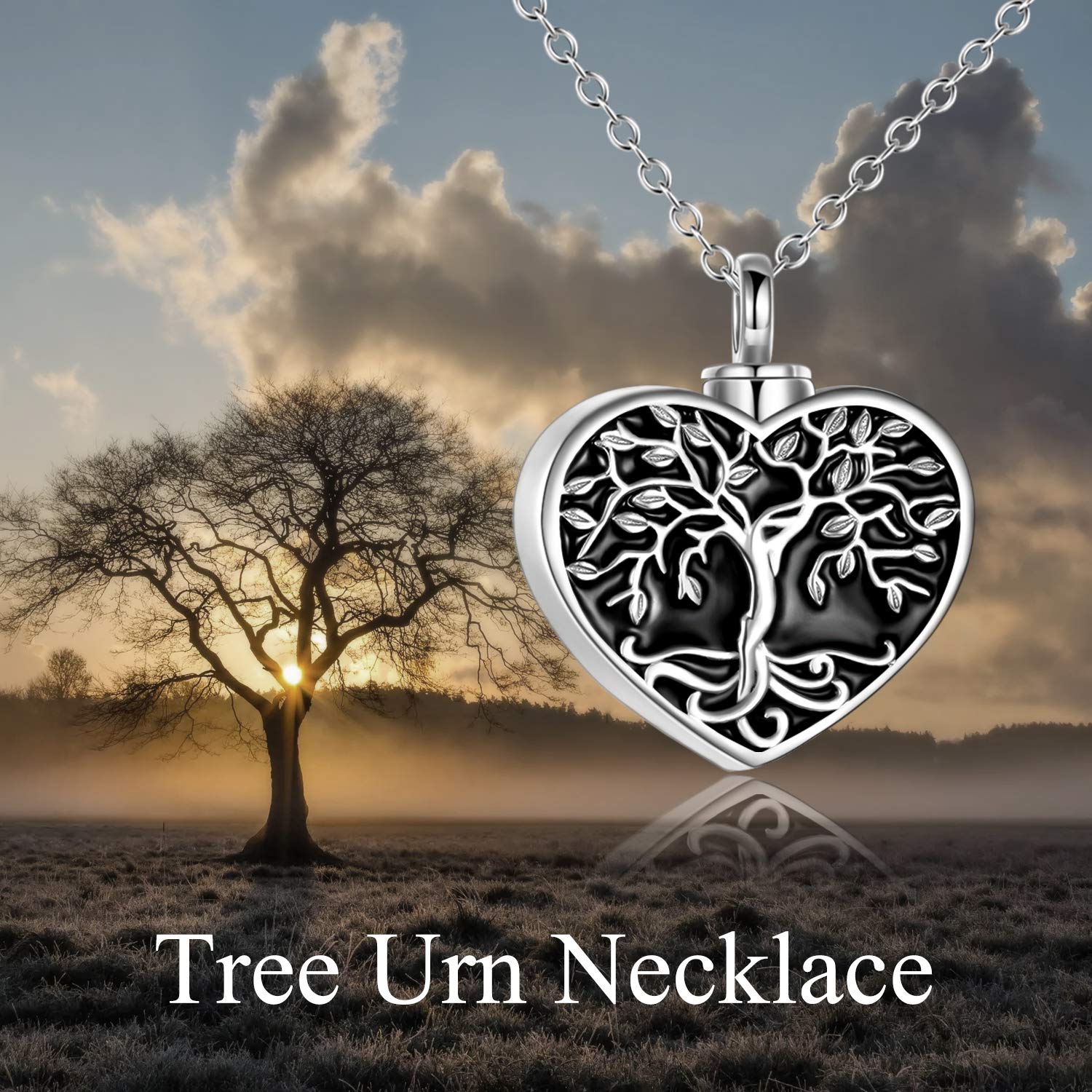 ONEFINITY Sterling Silver Tree of Life Cremation Urn Necklaces for Ashes Heart Memory Jewelry for Women Men Gift