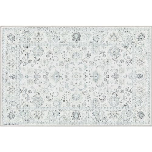 Well Woven Elle Basics Silk Ivory 2'x3' - Non-Slip Rubber Backed Washable Modern Vintage Area Rug for Bedrooms, Kitchens & Entryways - Easy to Clean & Durable