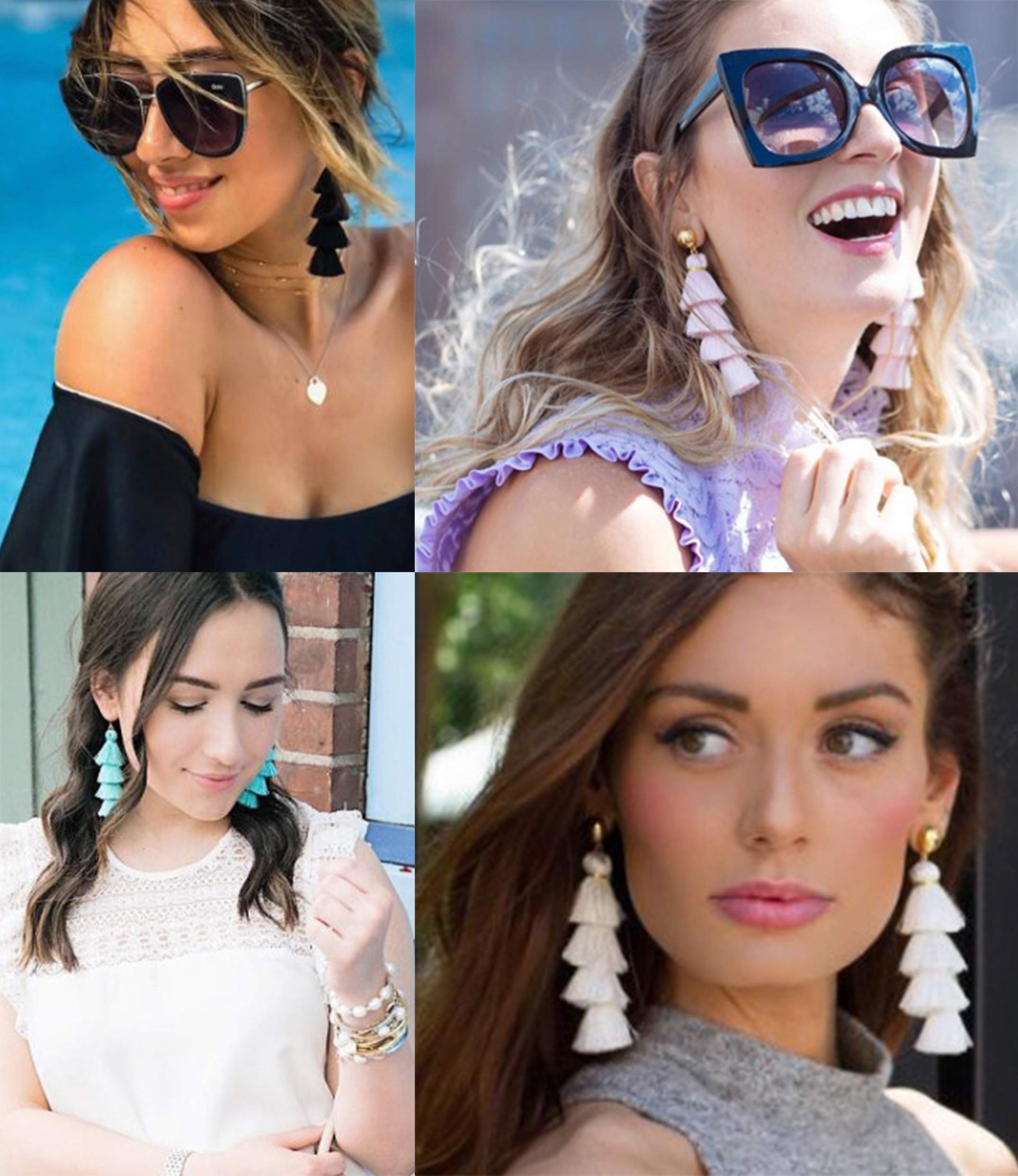 LOYALLOOK White Tassel Earrings For Women Tassel Earrings Long Thread Tassel Earrings Set for Women 6Pairs