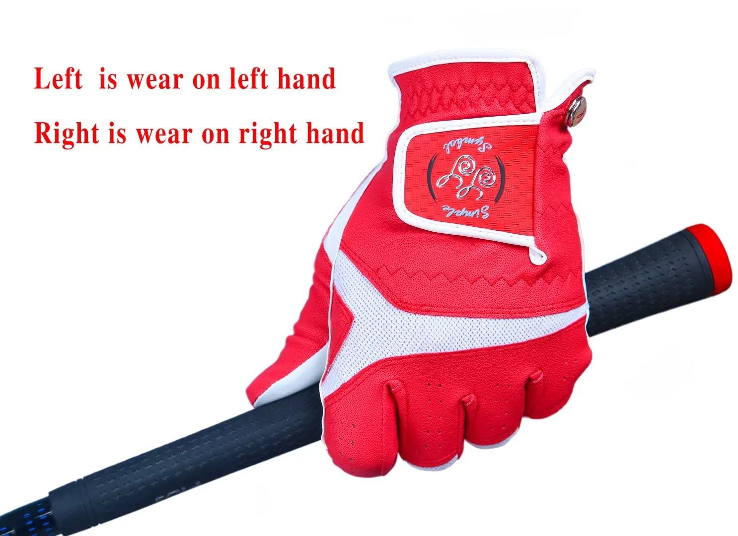 SIMPLE SYMBOL Men's Golf Glove Premium Synthetic Leather,Stable Grip,Six Pack(Left is Wear on Left Hand,Right is Wear on Right Hand) Four Colors to Choose from White/Sky/Beige/Red(Red,L,Right)