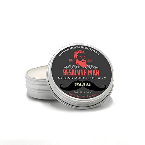 Mustache Wax - Resolute Man - Unscented Strong Hold - 100% Natural and Organic Ingredients - 1oz Tin