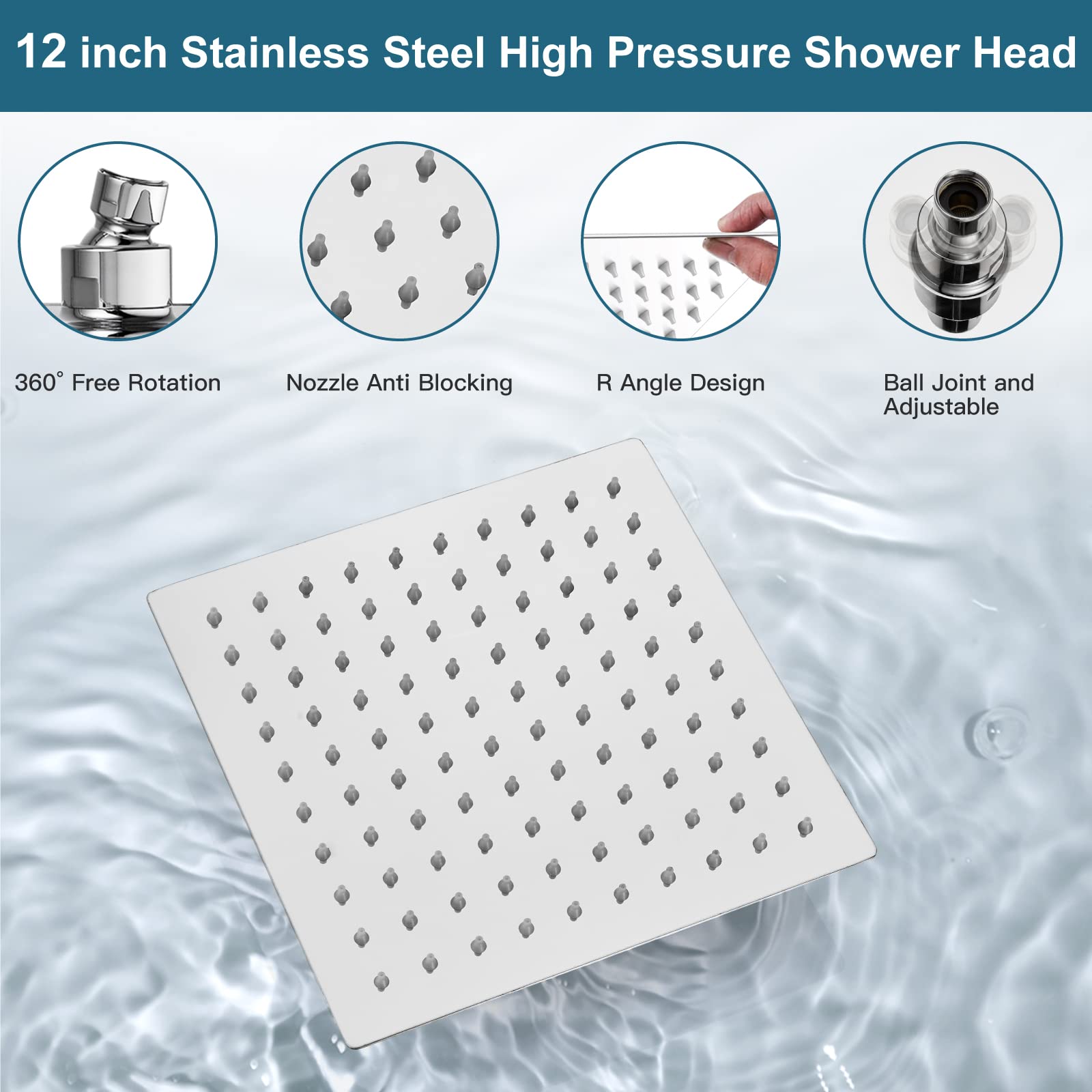 Midanya Rain Shower System Tub Shower Faucet Set Square Rainfall Shower Head with Handheld Sprayer and Waterfall Tub Spout Combo,Wall Mount Shower kit,Matte Black 12 Inch