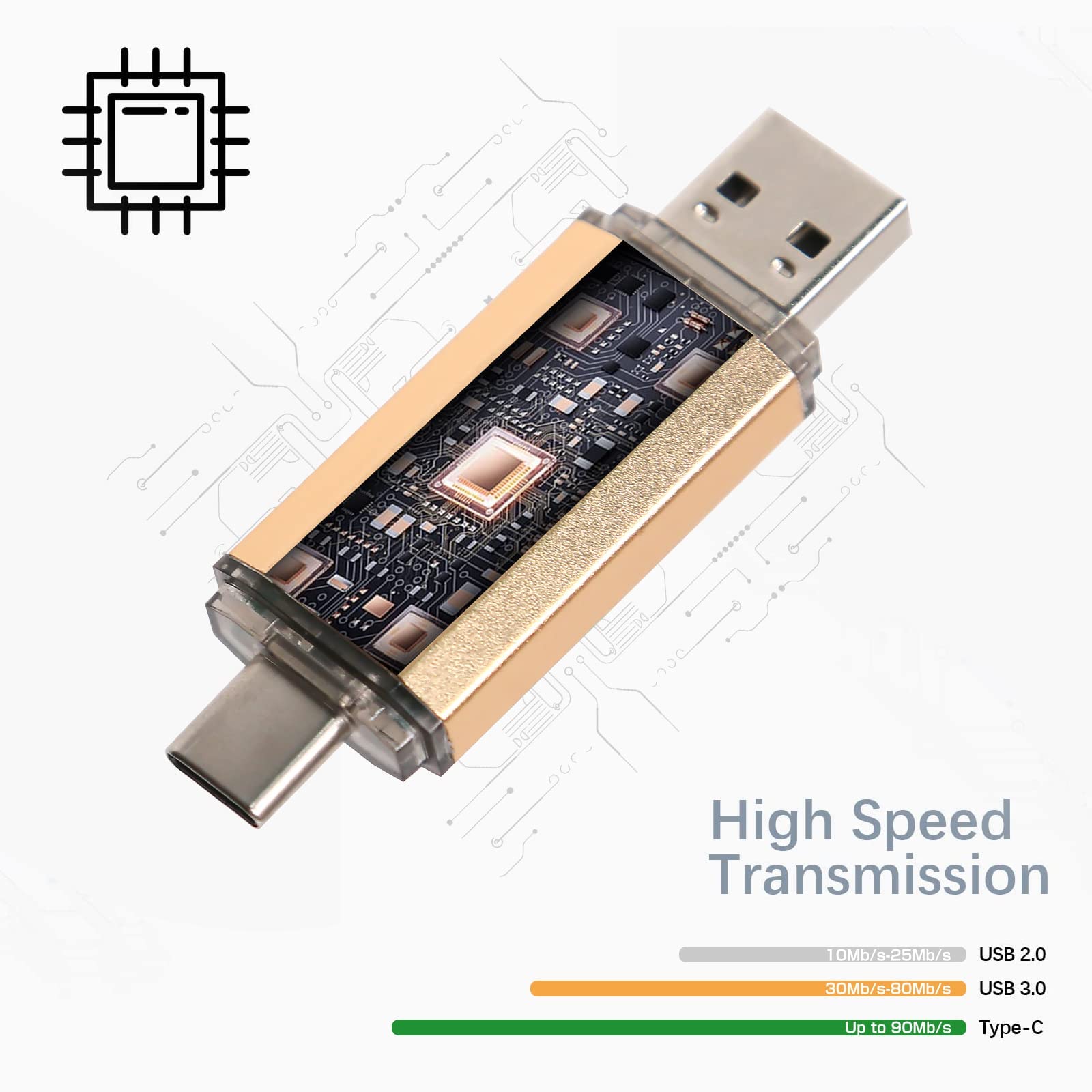 USB Drive Type C 64GB, 2 in 1 USB 2.0 Flash Drive, Ersynke 64GB USB Thumb Drive for PC/Tablet/Laptop/Compatible with Xiaomi/Oneplus/Huawei etc. Smartphones with Type C