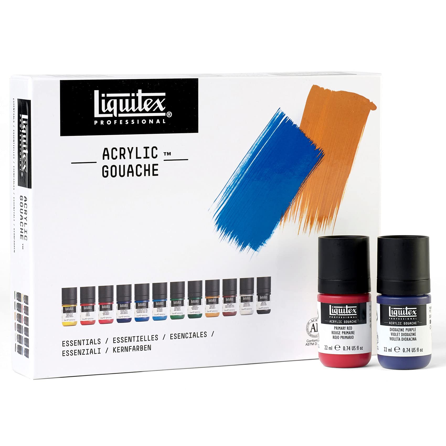 Liquitex Professional Acrylic Gouache Paint, 12 x 22ml (0.74-oz), Essentials Set