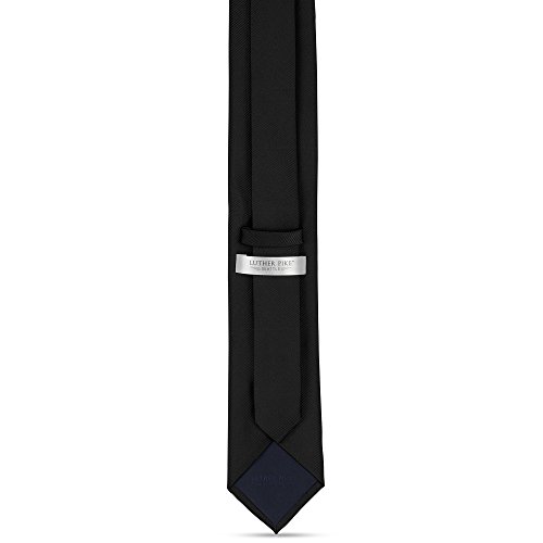 LUTHER PIKE SEATTLE Handmade XL Black Ties For Men Woven Big and Tall Tie Mens Ties : Solid Color Necktie, Extra Long Neckties For Every Outfit