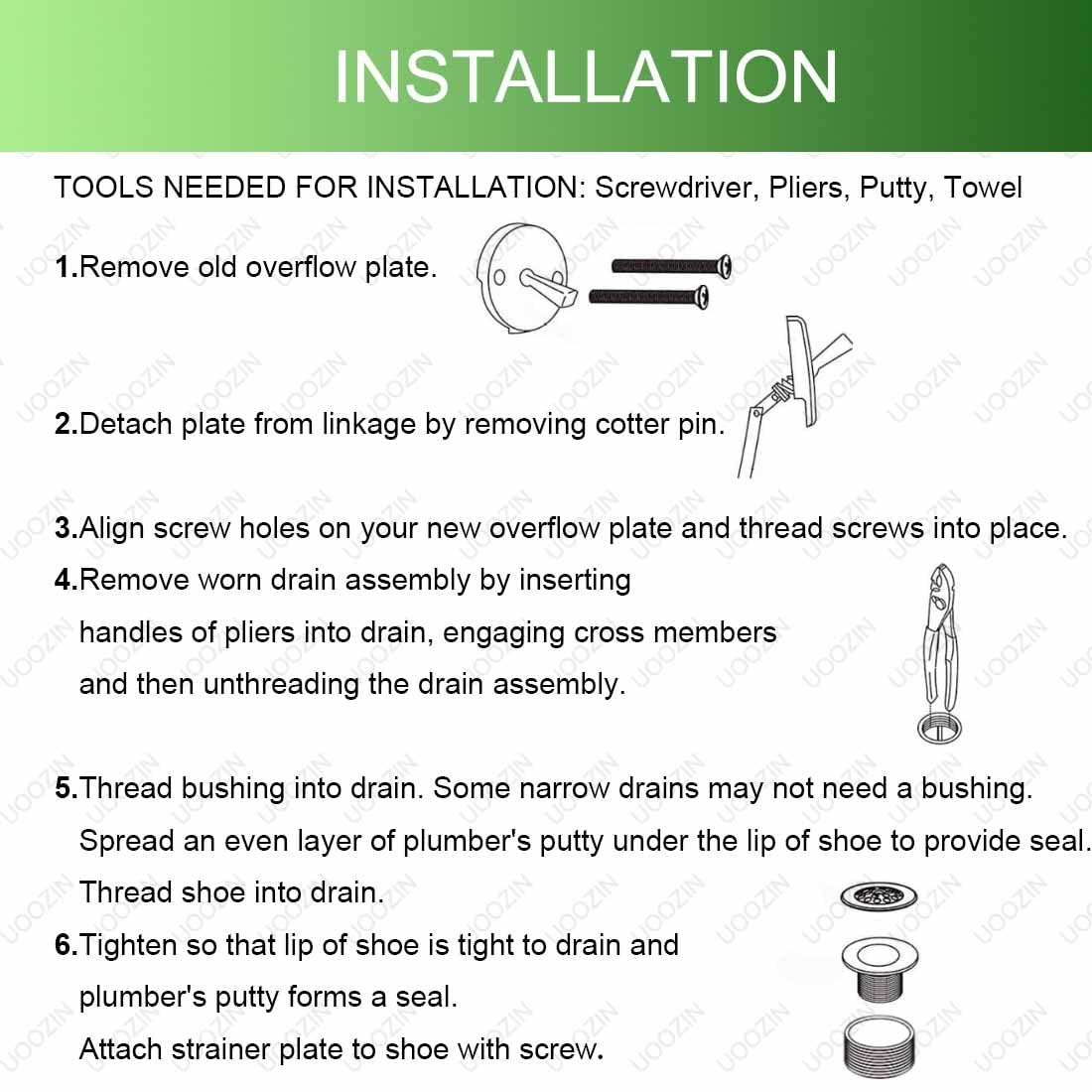 Trip Lever Trim kit for Bathtub Drain Stopper with Bath tub Overflow Cover Two Hole faceplate Replacement Strainer and Screw Matte Black